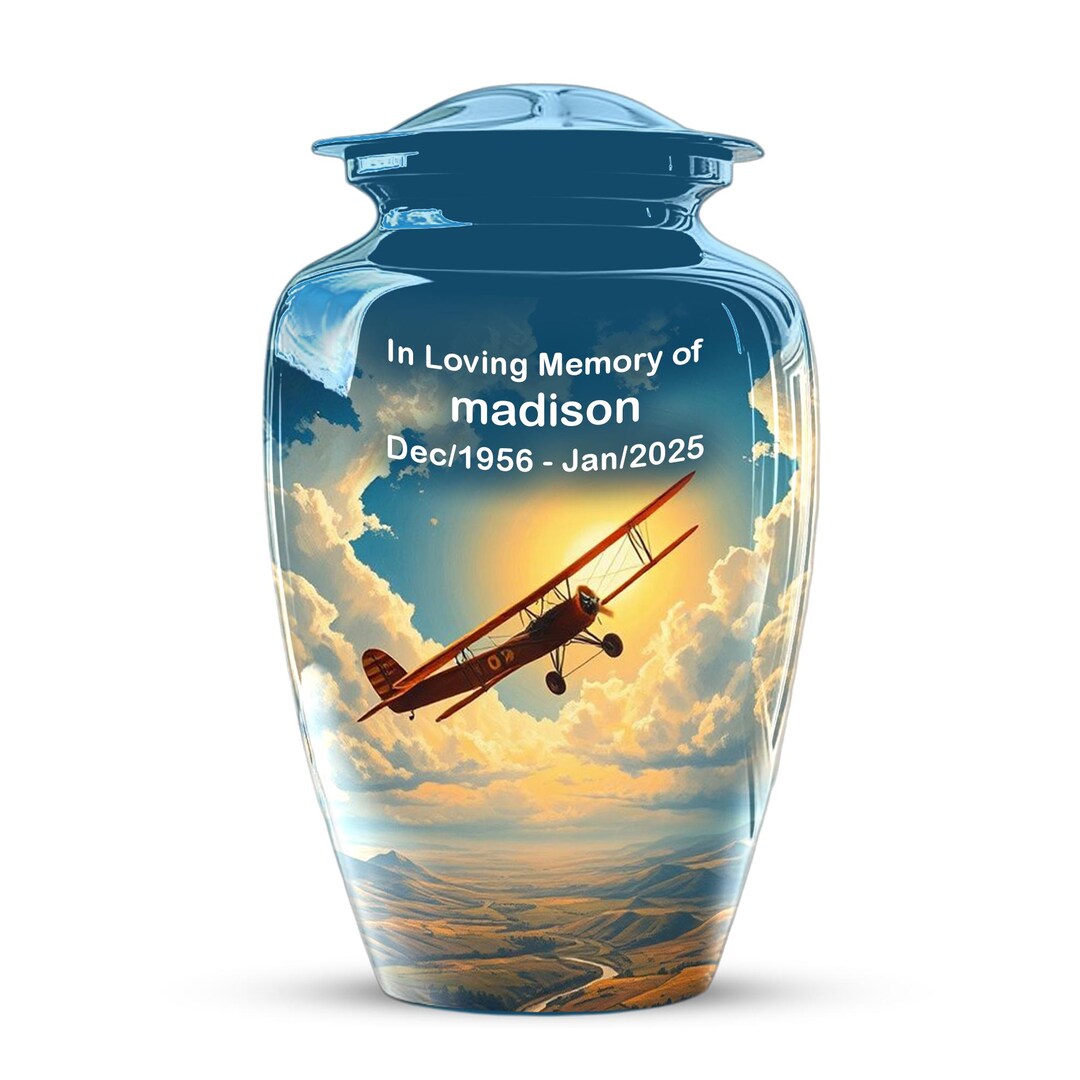 Biplane Urn for Ashes, Airplane Pilot Memorial Urn Set, Sunset Burial ...