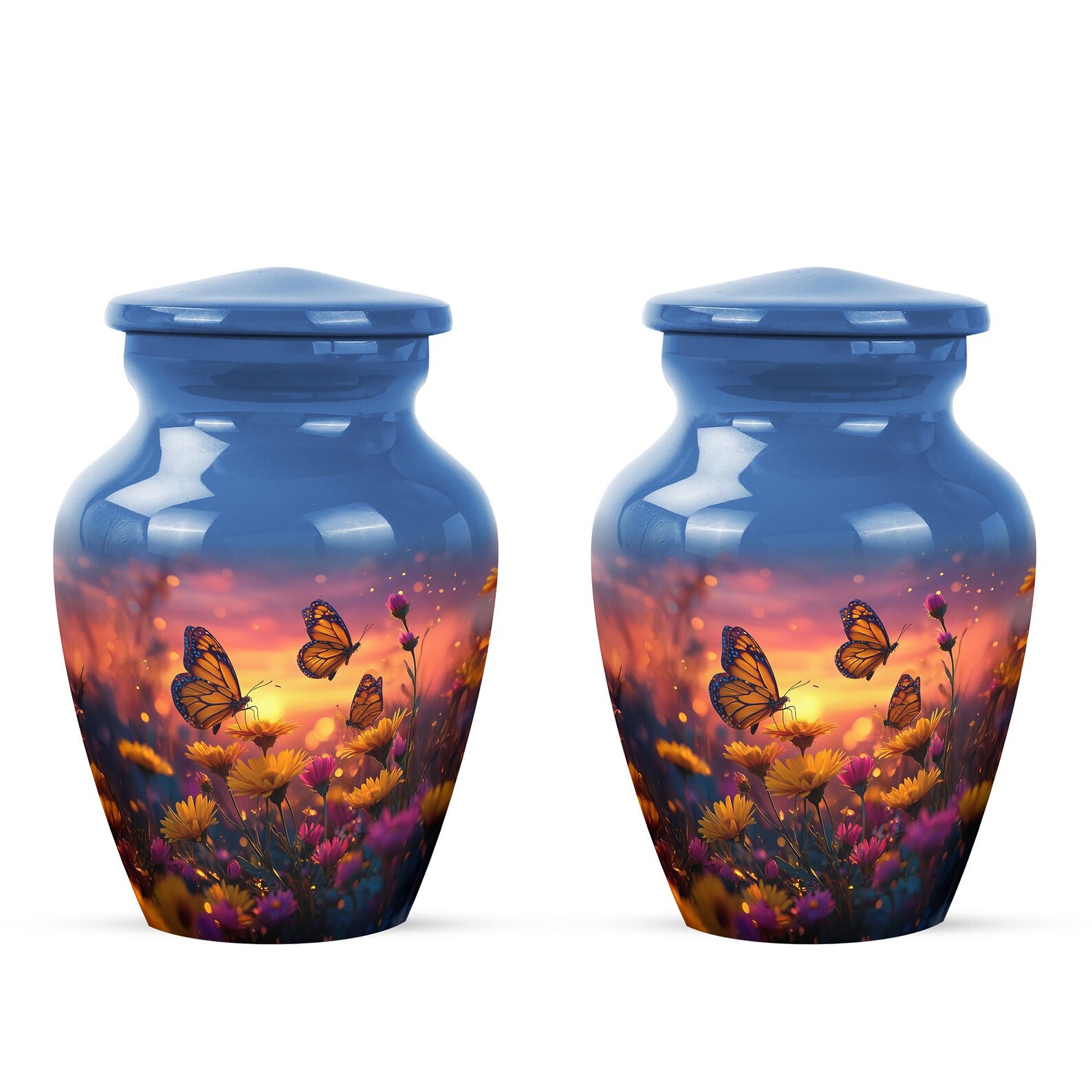 Monarch Butterfly Urns, Yellow Flower Urn for Female, Blue Personalised ...