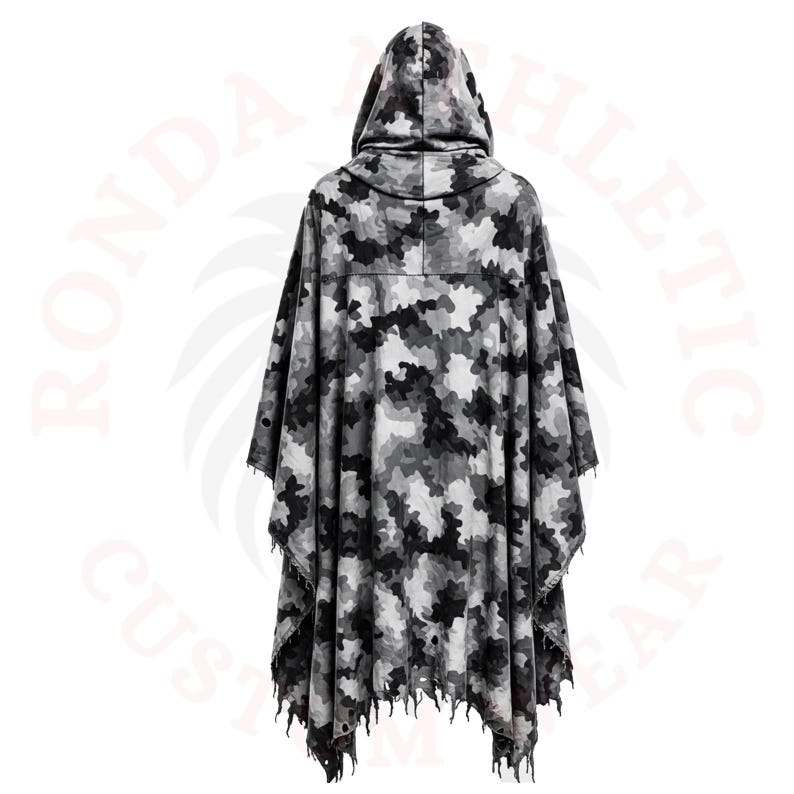 Cyberpunk Post Apocalyptic Grey Camo Hooded Poncho, Tactical Survival ...