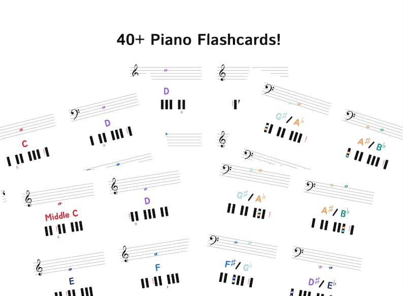 Piano Notes Flashcards for Beginners Colorful - Etsy