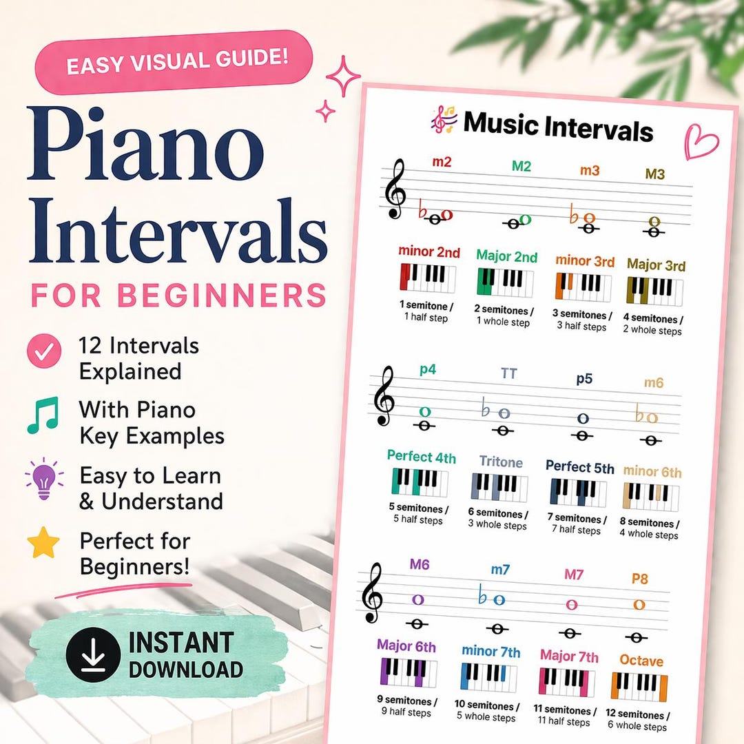 Piano Intervals Made Easy (printable PDF) | Beginner Music Theory Chart ...