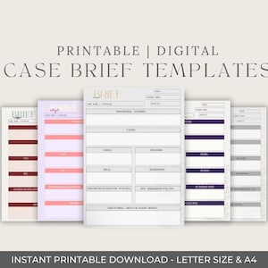 Aesthetic Case Brief Template Pack for Law School | 4 Color Coordinated ...