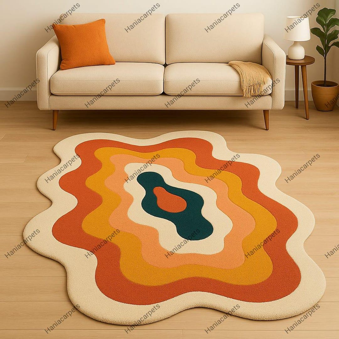 Irregular Shape Tufted Rug Multicolored Stripes, Hand-tufted 100%wool ...
