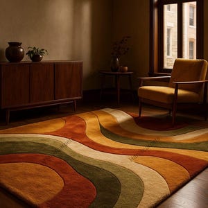 Retro 70s Geometric Wave Rug – Mid Century Modern Tufted Shag Carpet ...