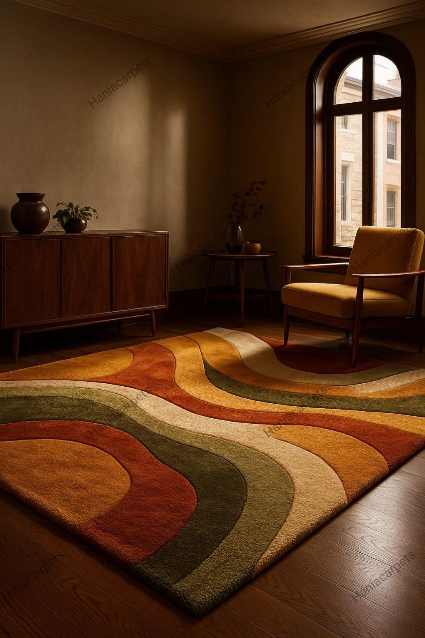 Retro 70s Geometric Wave Rug – Mid Century Modern Tufted Shag Carpet ...