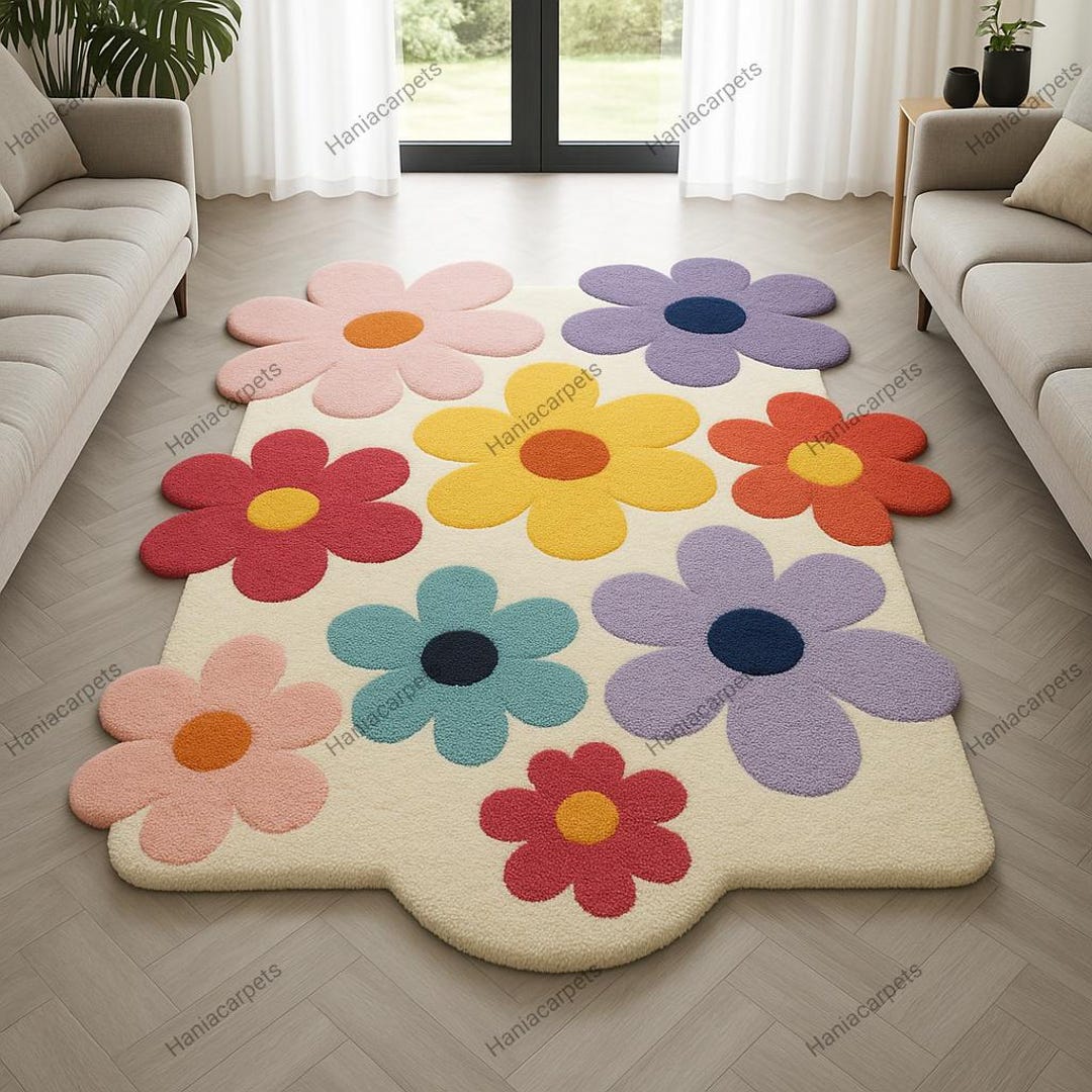 Hand-tufted Multicolor Flower Rug – Vibrant Petal Design for Modern ...