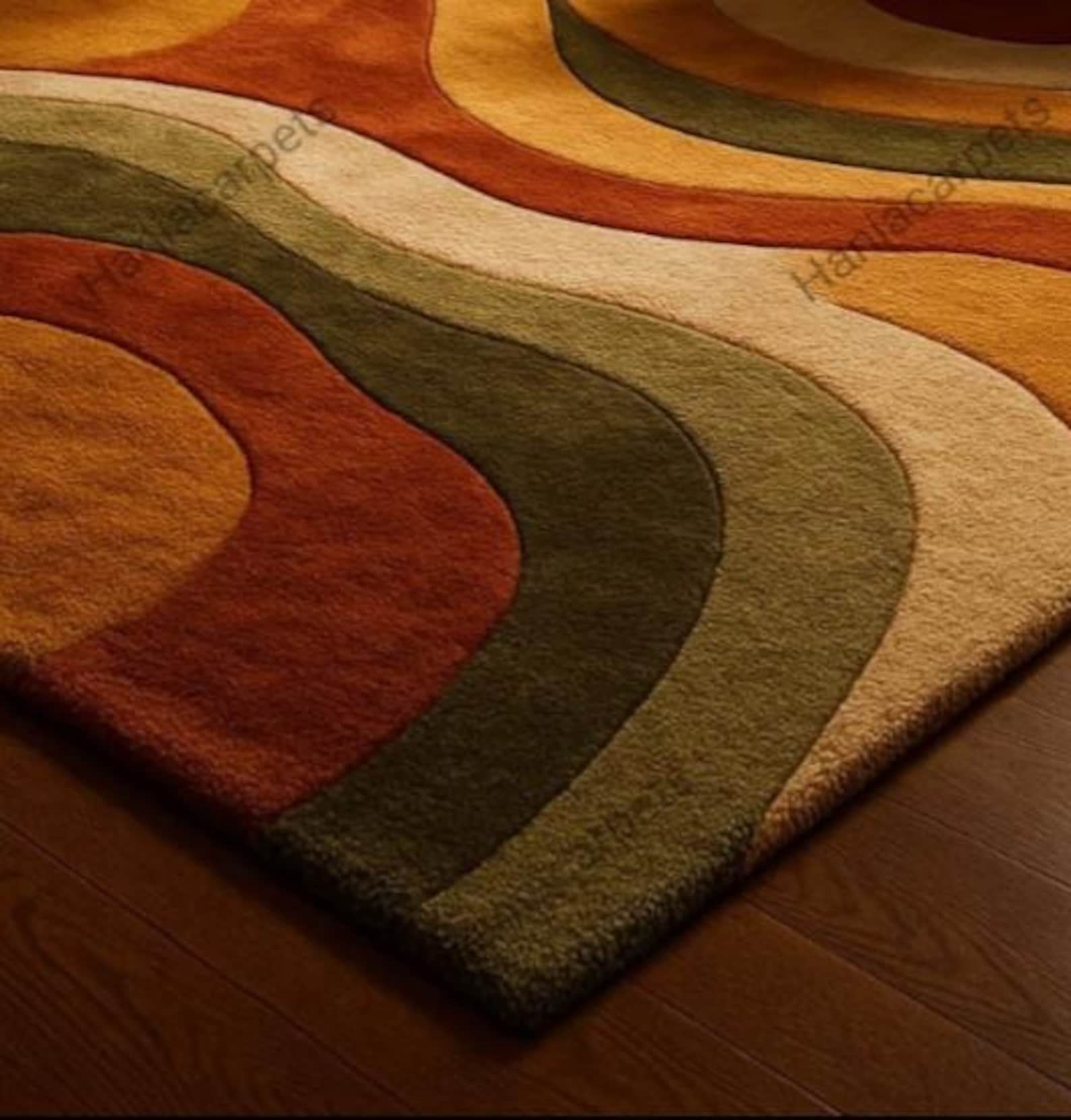 Retro 70s Geometric Wave Rug – Mid Century Modern Tufted Shag Carpet ...