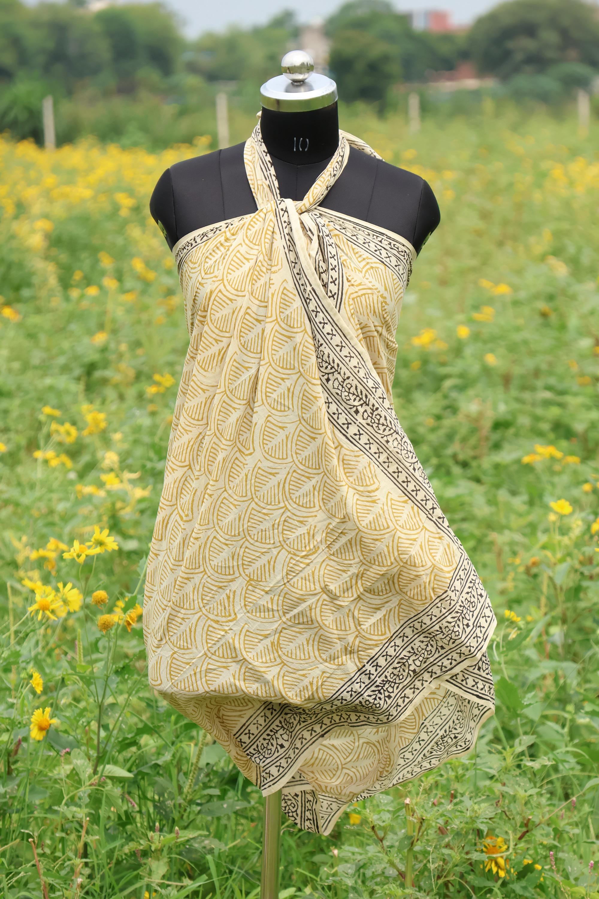 Floral Block Printed Sarong Shawl – Beach Pareo, Lightweight Cotton ...