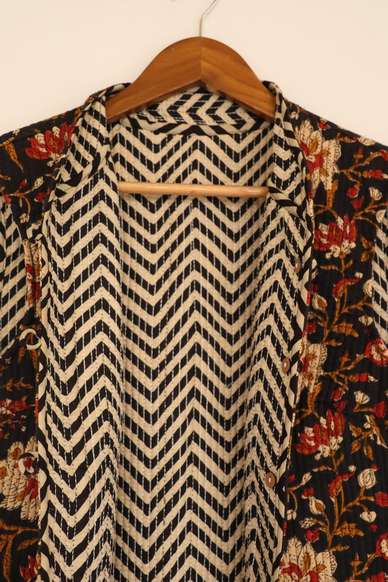 Handmade Boho Block Print Cotton Jacket – Reversible Ethnic Quilted ...