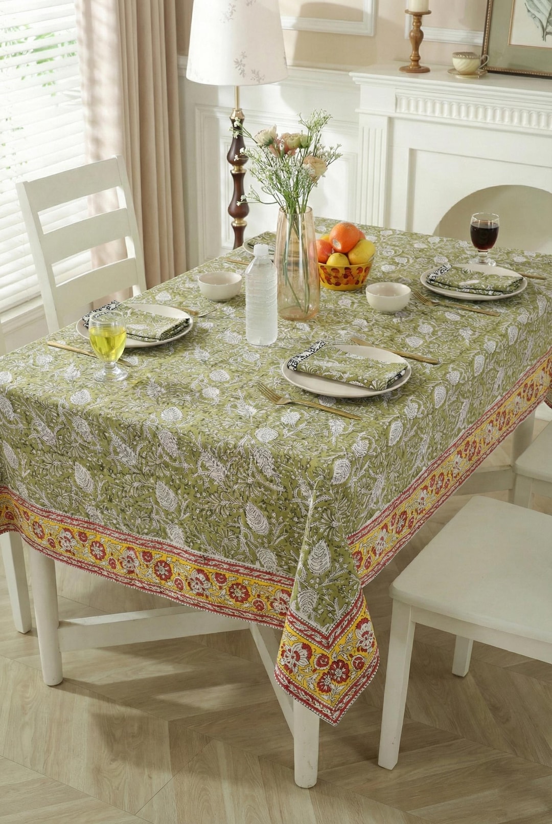 Hand Block Print Table Cloth, Indian Floral Cotton Table Cover for ...