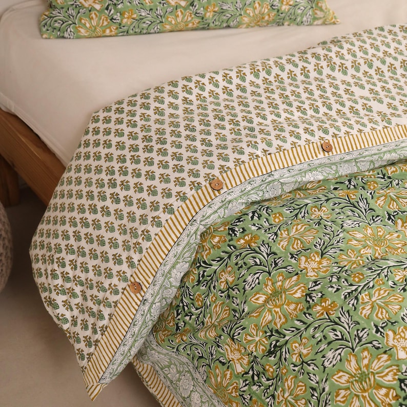 Hand Block Printed Flower Duvet Cover, Indian Hand Block Print Duvet ...
