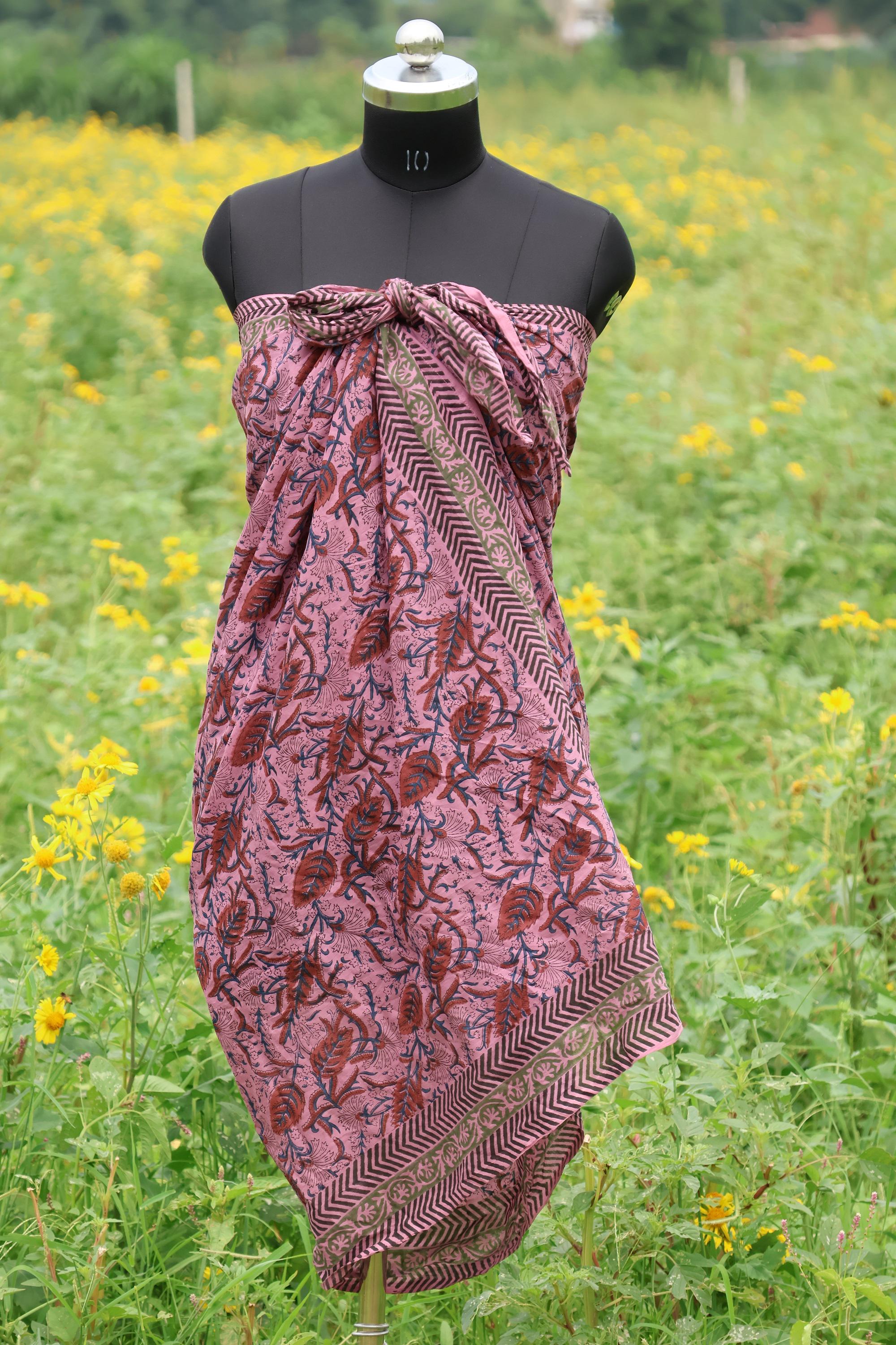 Block Printed 100% Cotton, Hand Block Printed Sarongs Soft Voile Fabric ...