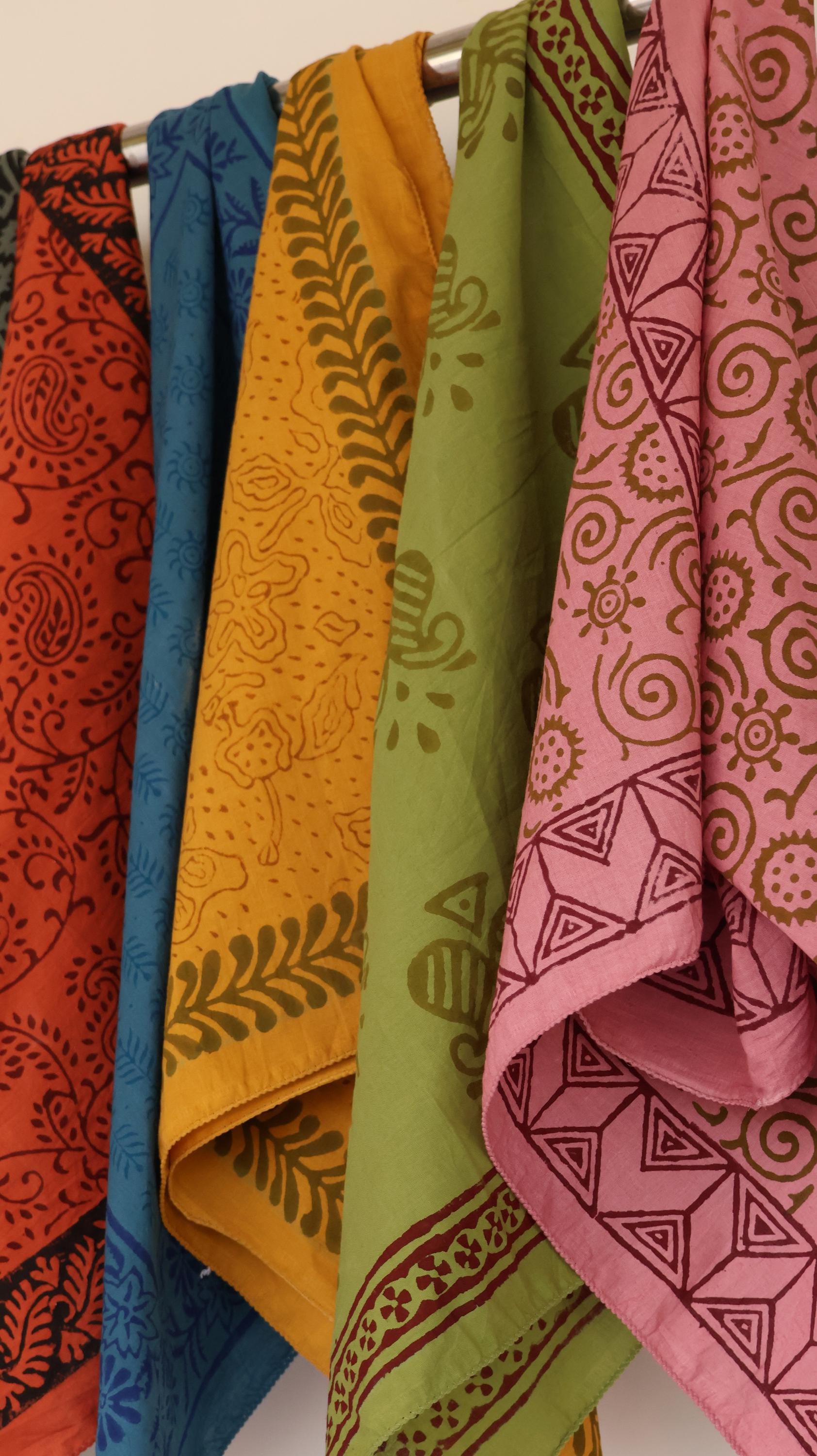 7 Pcs Handmade Eco-friendly Cotton Bandana, Boho Unisex Square Scarves ...