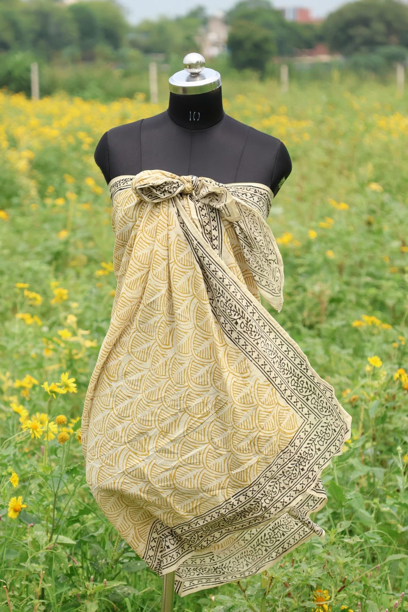 Floral Block Printed Sarong Shawl – Beach Pareo, Lightweight Cotton ...