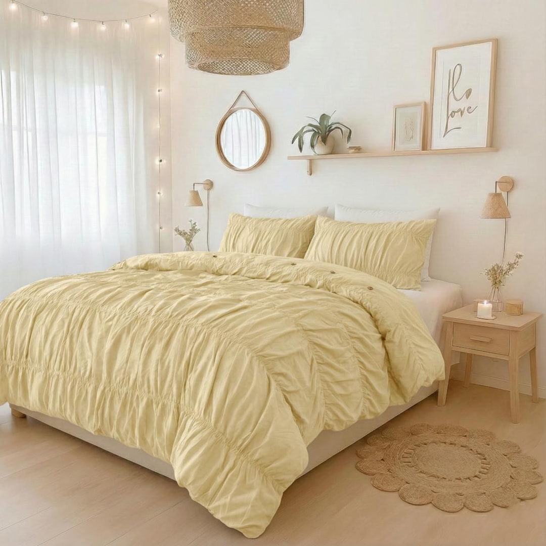 Yellow Pesteal Color Pure Cotton Wrinkle Quilt Cover, Comforter Cover ...