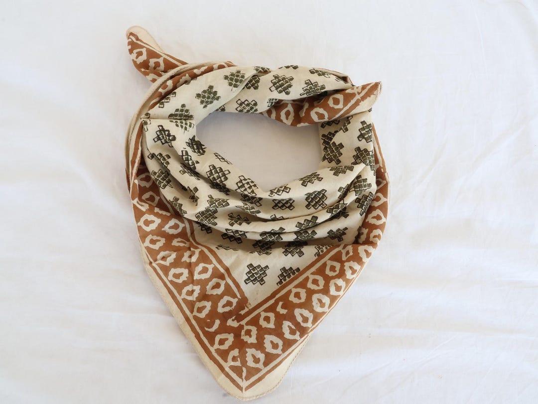 Hand Block Printed Bandana | Boho Beach Wrap | 100% Cotton, Eco ...