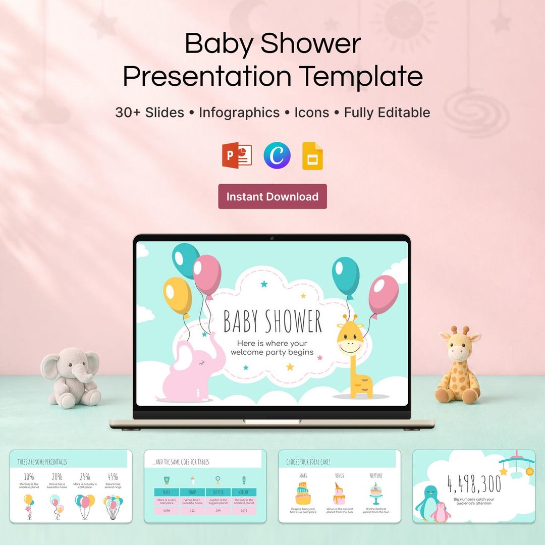 Baby Shower Presentation Template, Canva Invitation, Planning Slides ...