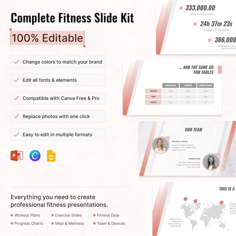 35+ Women Workout Planner Slides, Canva Fitness Template, Digital ...