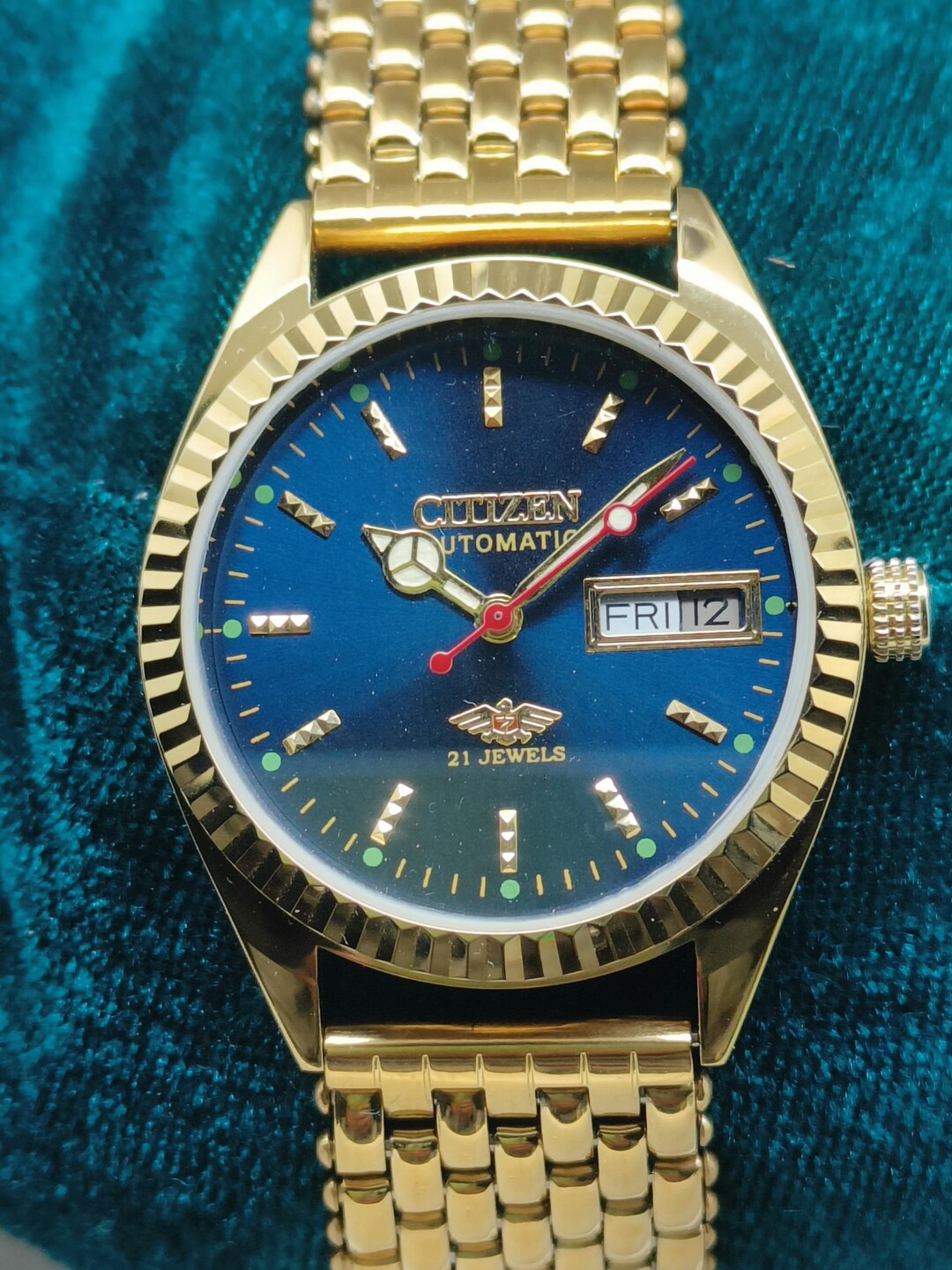 Vintage Citizen Automatic Watch: Gold Plated Blue Dial Day-date - Etsy