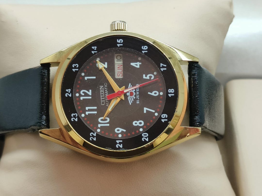 Citizen Automatic Black Dial Day-date 21 Jewels Gold Plated Stainless ...