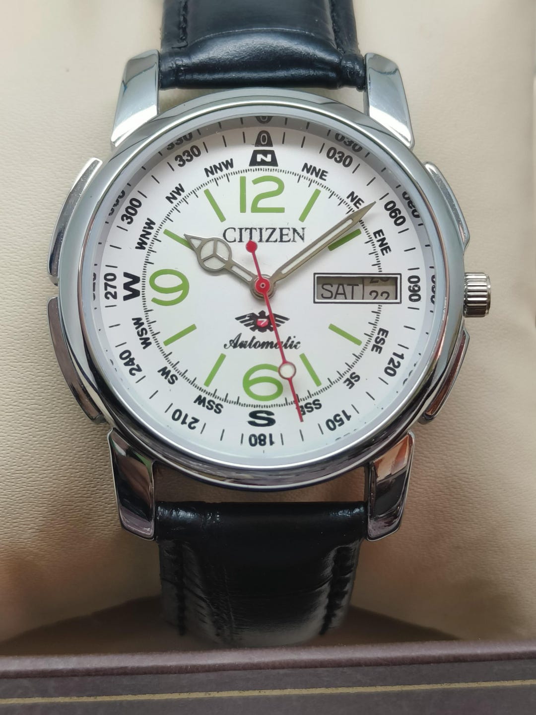 Vintage Citizen Automatic Watch: Day/date, Stainless Steel Case, White ...
