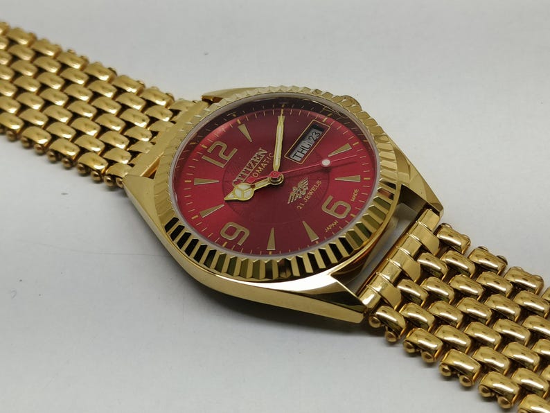 Citizen Automatic Vintage Red Dial Day-date 21 Jewels Gold Plated Men's ...