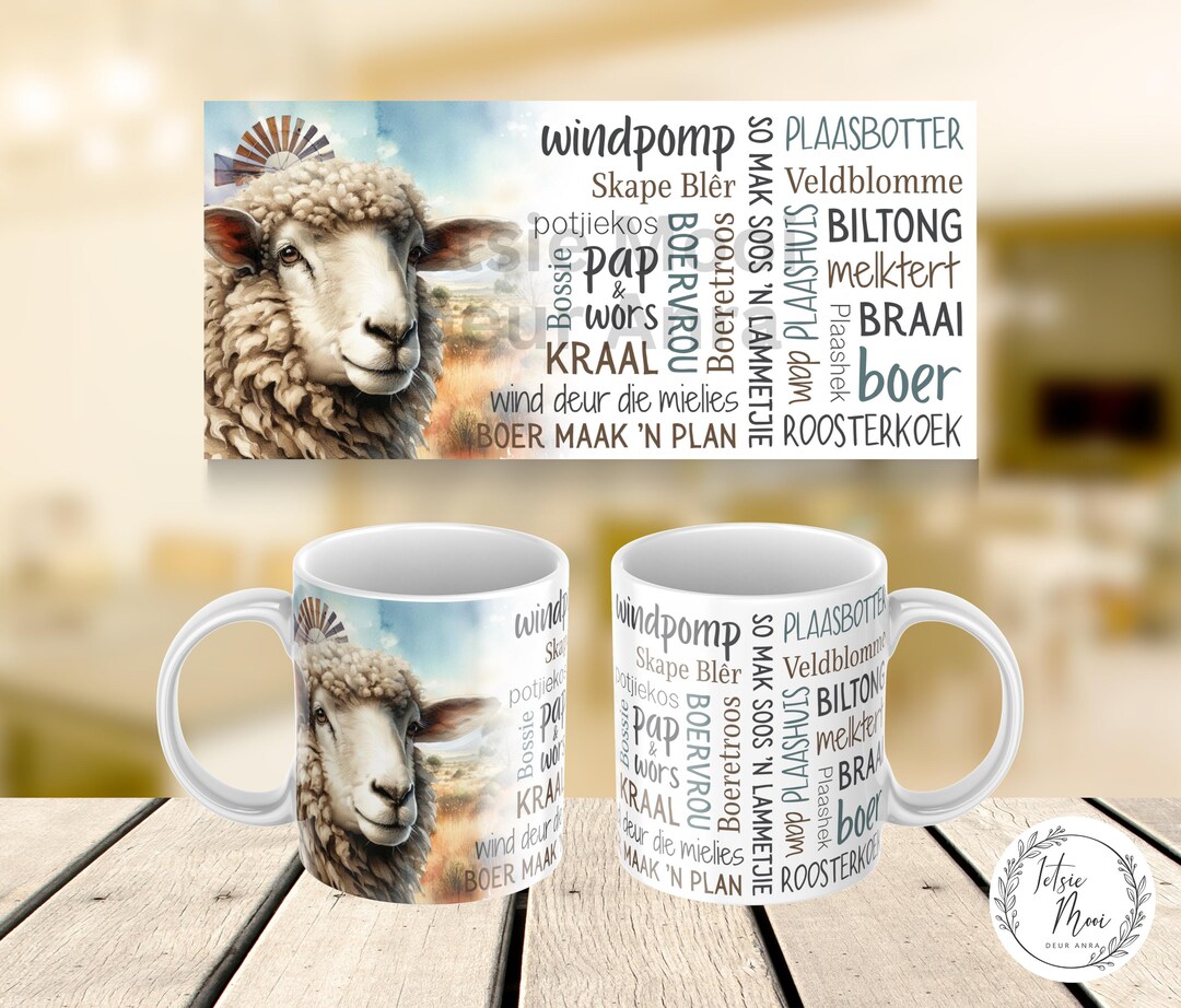 Afrikaans Skaap Coffee Mug Design: South Africa Farm Lover PNG (digital ...