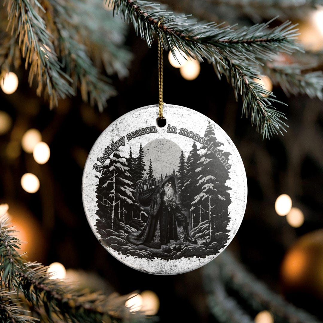 Gothic Santa Christmas Ornament 2025, Holiday Season in Monochrome Dark ...
