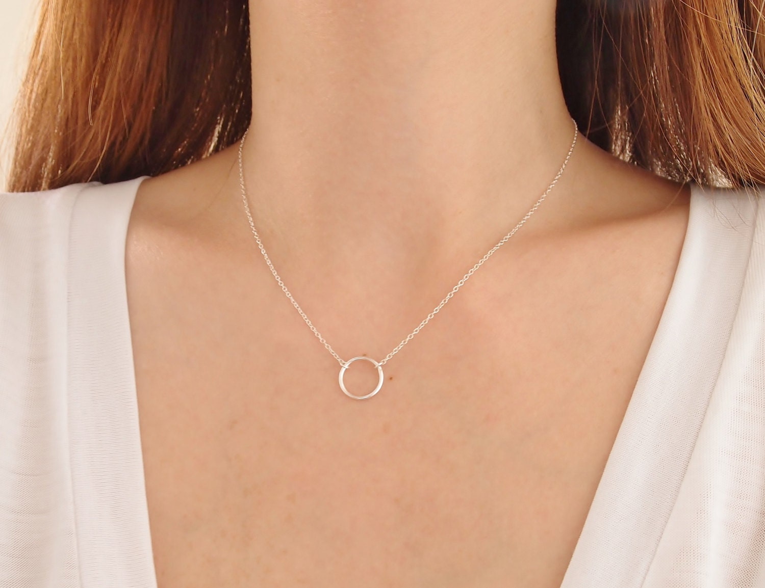 Silver Circle Necklace Sterling Silver Ring Necklace | Etsy UK