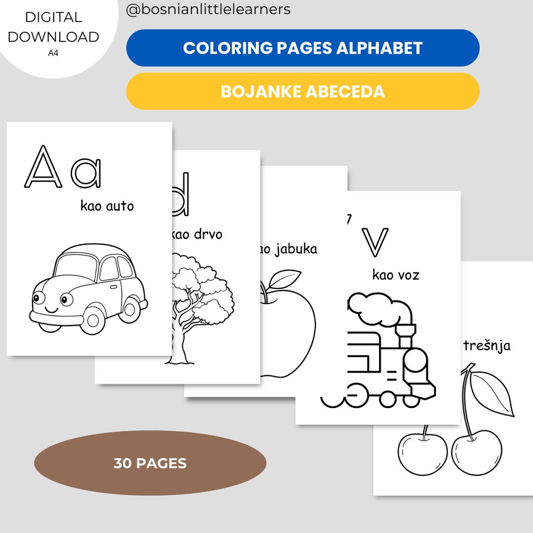 Bosnian Alphabet Coloring Pages – 30-page Printable Set | Edu Printable ...