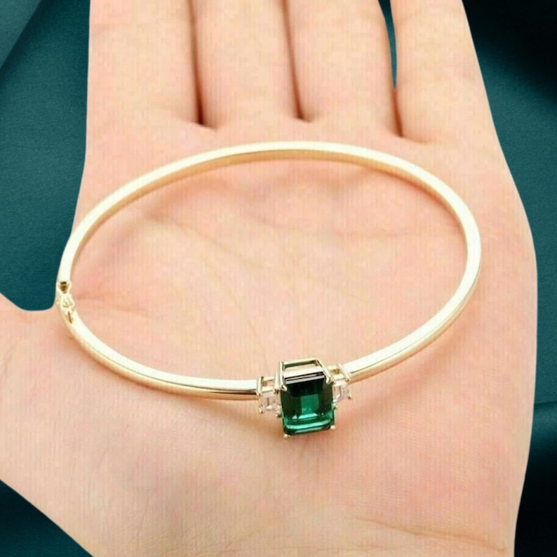Emerald Green Emerald Diamond Women's Bangle Bracelet | 14K Yellow Gold ...
