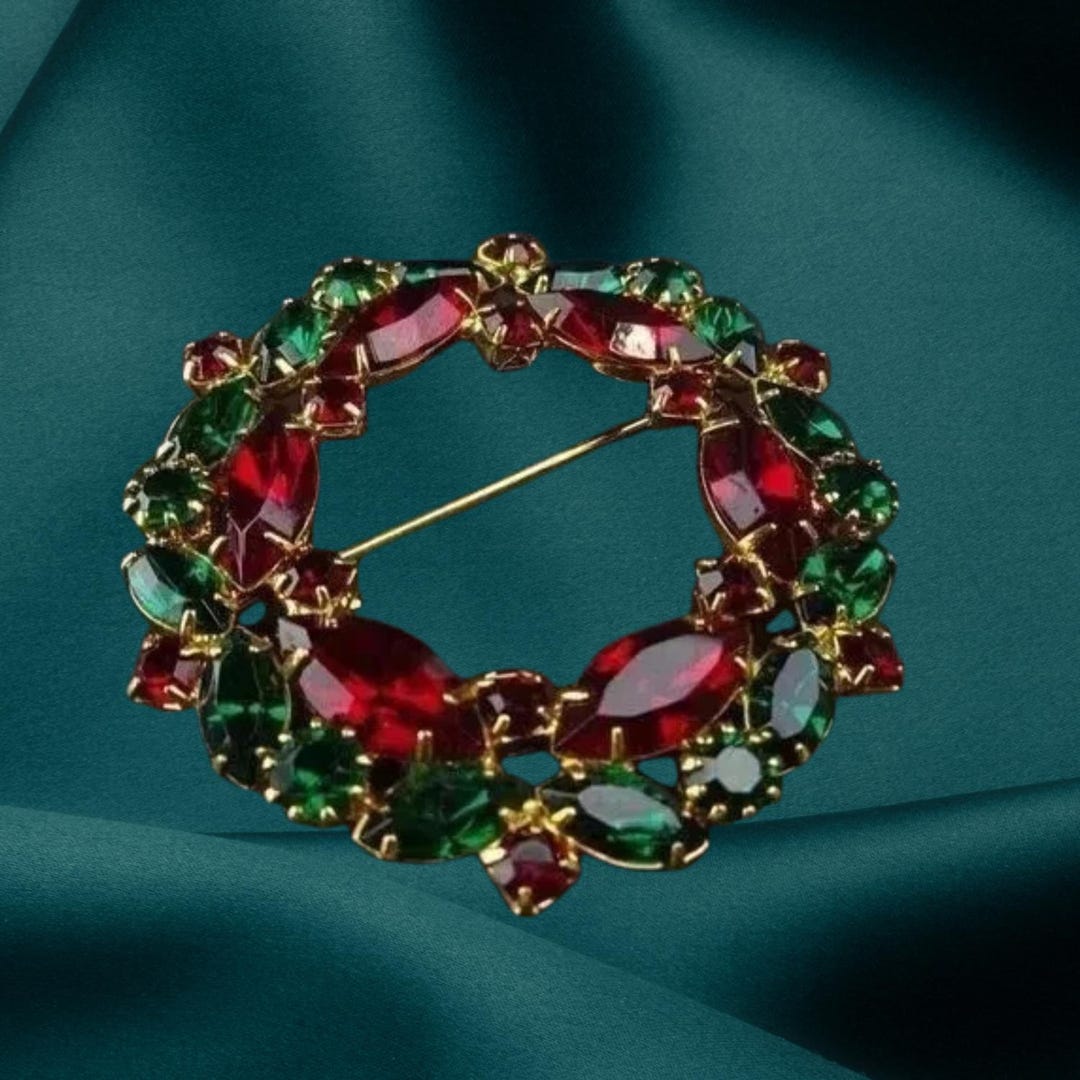 14k Yellow Gold Garnet & Emerald Brooch Pin, 925 Sterling Silver ...