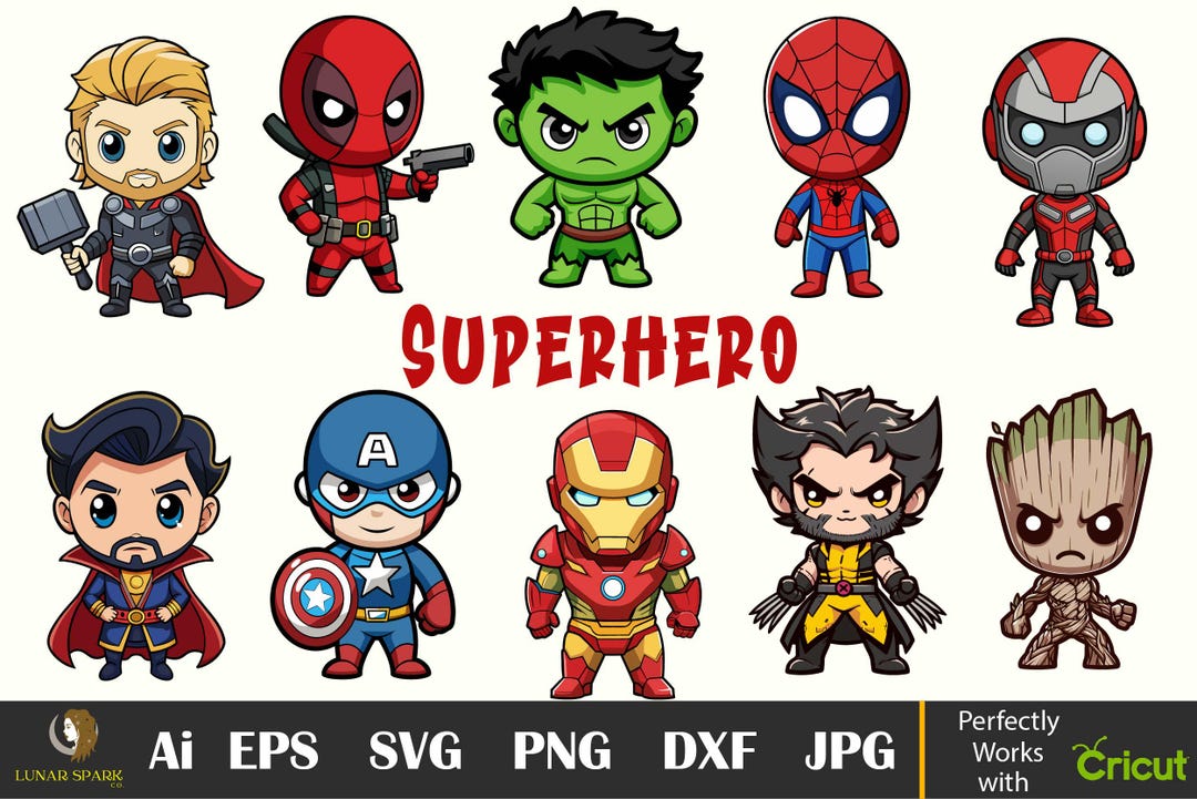 Chibi Superhero SVG Bundle, Avengers Clipart (digital Files) - Etsy