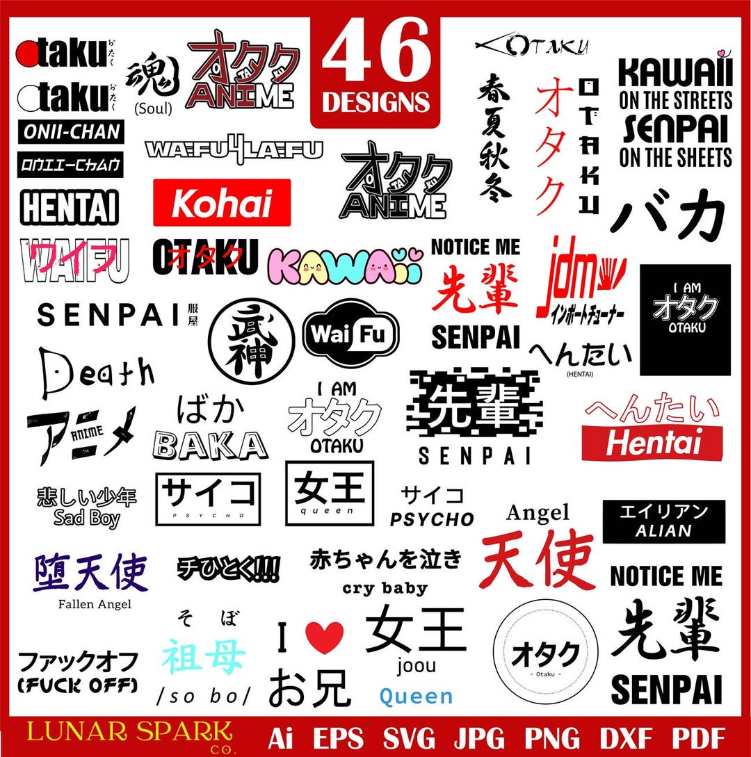 46 Anime Text SVG Bundle, Otaku Meme, Logo (digital Download) - Etsy