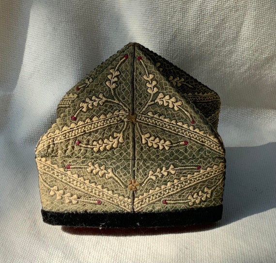 Early 1900s Antique Chinese Silk Wedding Costume Hat - Gem