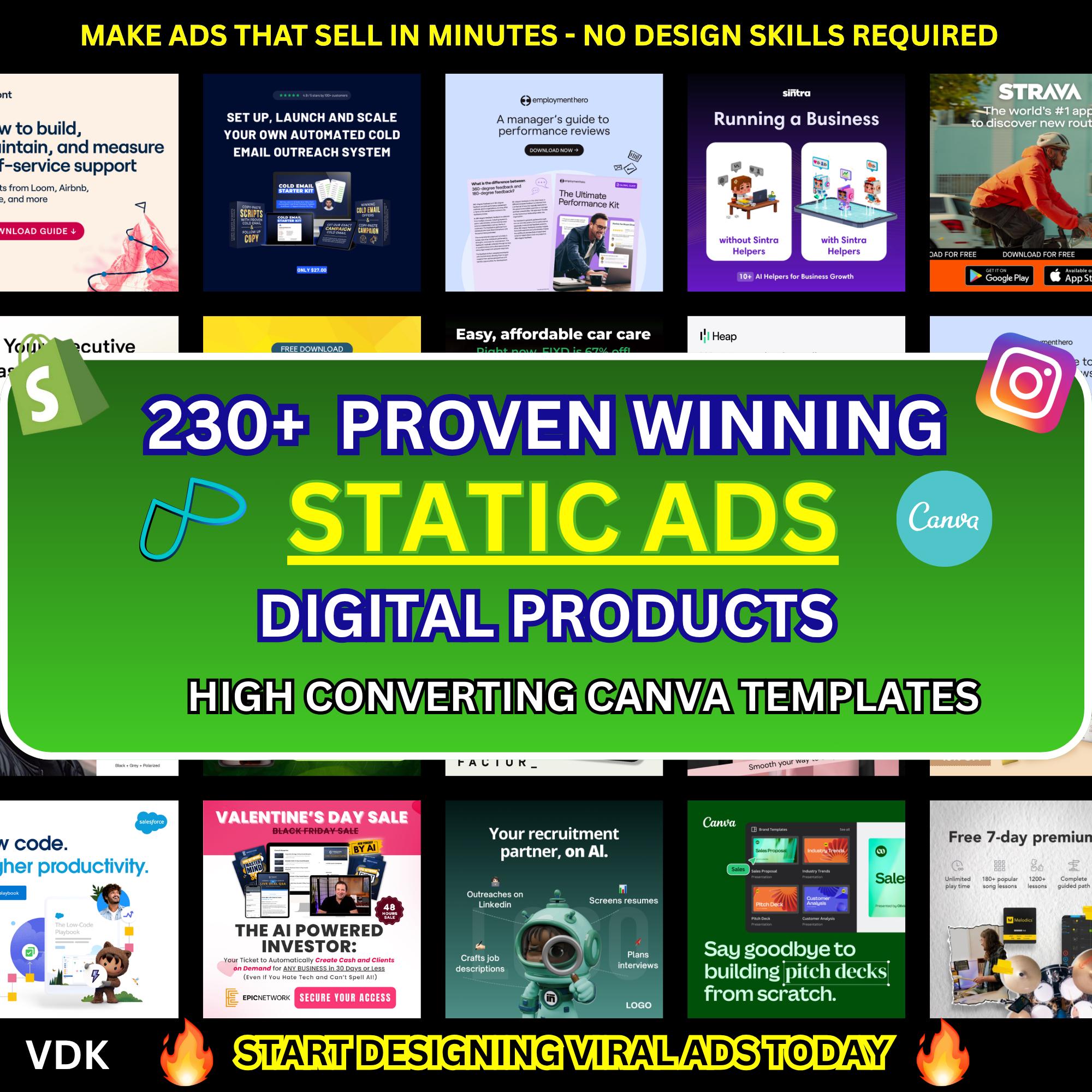 230+ Viral Ad Templates for Digital Products | PLR + MRR Canva Static ...