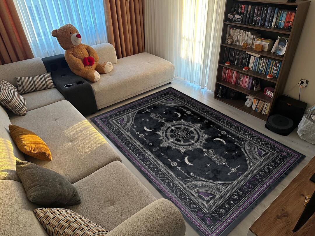 Black Gothic Moon Phase Rug Witchcore Celestial Carpet, Occult ...