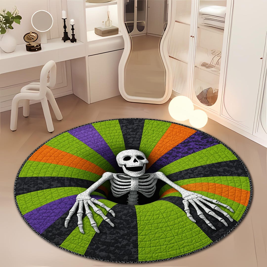 Skeleton Vortex Rug – Round 3D Halloween Floor Mat With Optical ...
