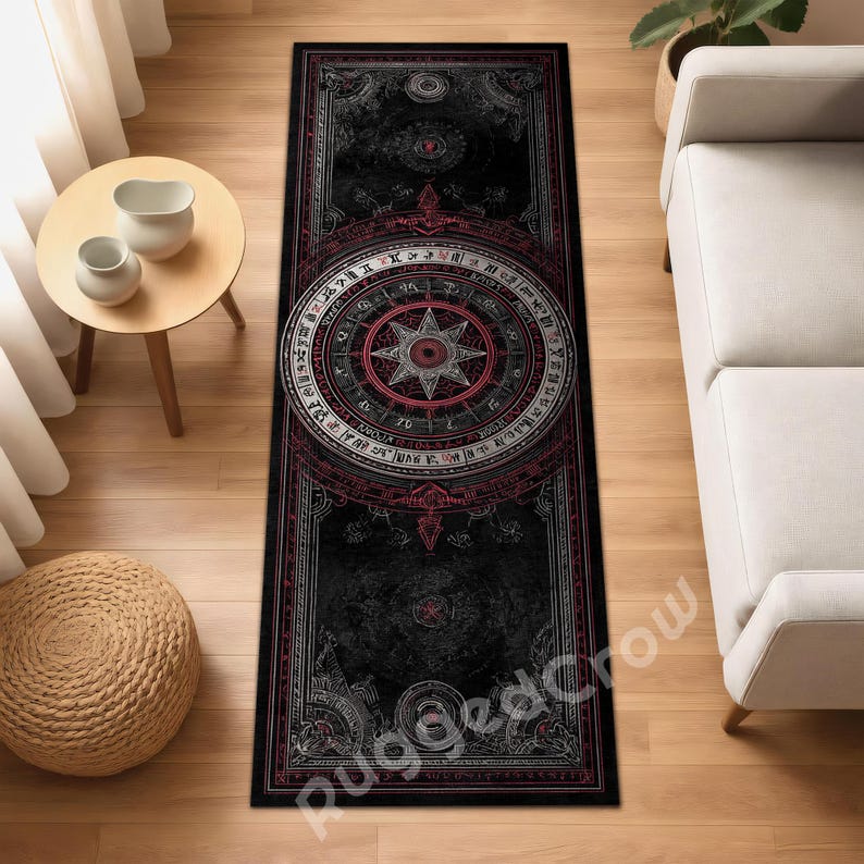 Occult Magic Circle Gothic Runner Rug – Dark Fantasy Altar Style Carpet ...