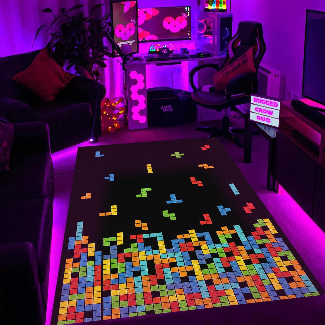 Pixel Gaming Rug for RGB Rooms, Retro Tetris Style Gamer Carpet ...