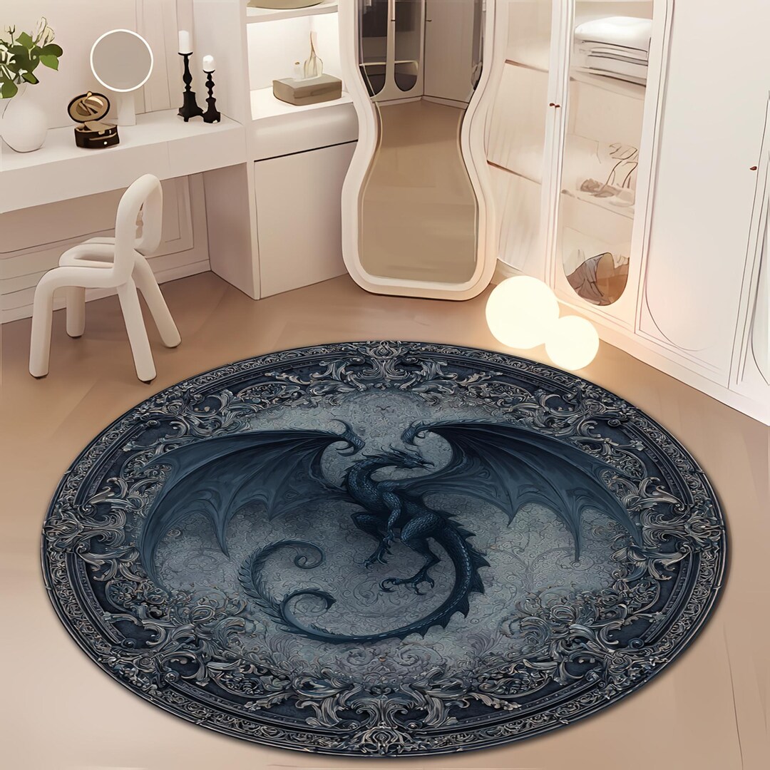 Dark Fantasy Dragon Round Rug – Gothic Statement Floor Decor - Etsy