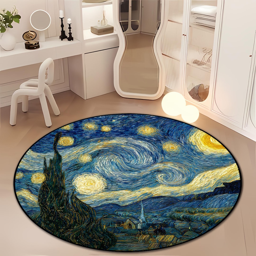 Starry Night Round Rug, Galaxy Circle Carpet for Living Room Bedroom ...