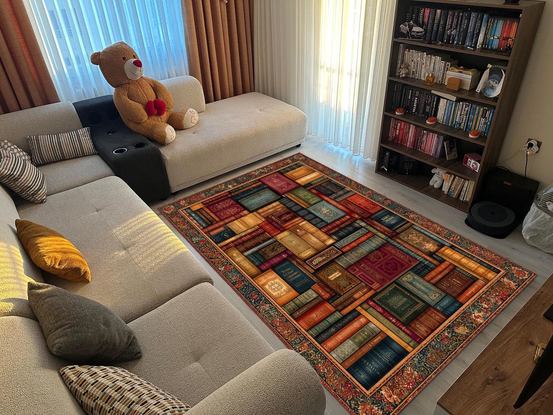 Vintage Library Books Rug, Cozy Reading Nook Carpet, Literary Decor for ...