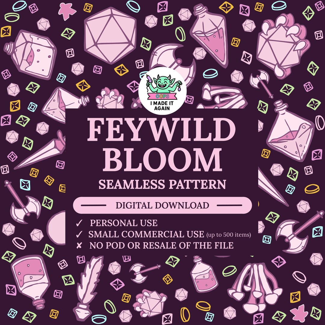 Feywild Bloom Seamless Pattern – Whimsical Fantasy Digital Paper, Pink ...
