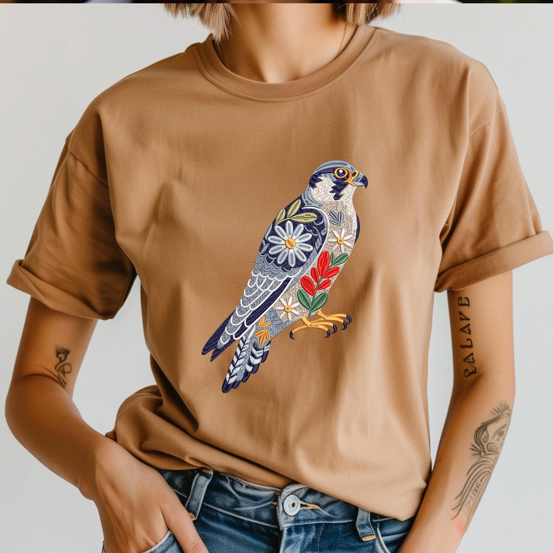 Floral Peregrine Falcon Embroidery Design, Falcon Bird Embroidery File ...