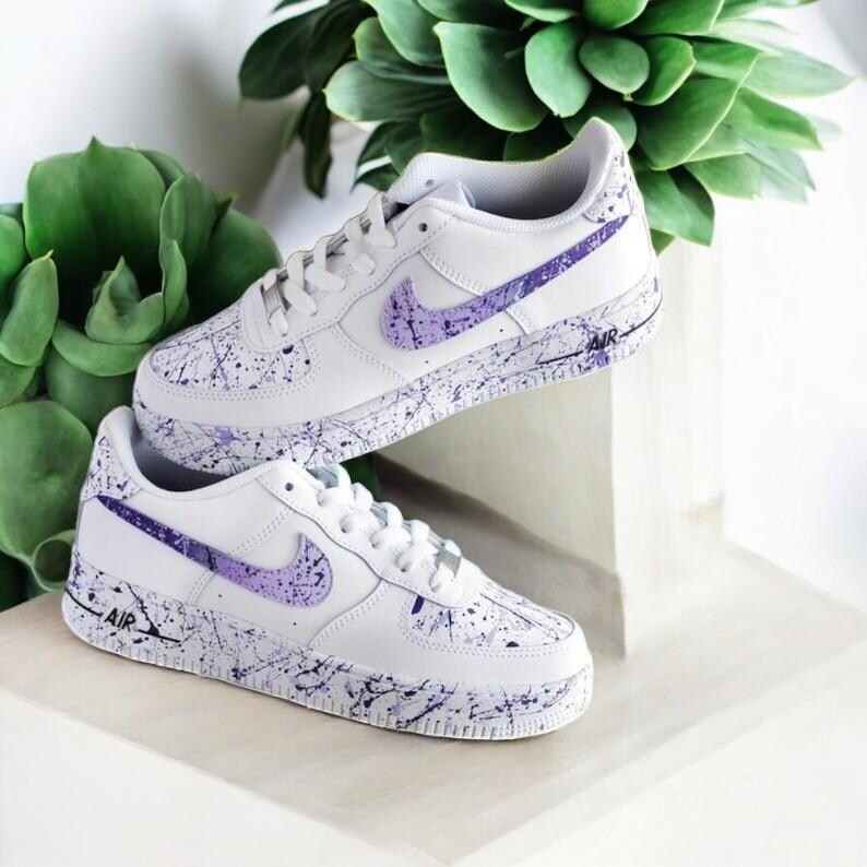 Purple Splatter Custom Air Force 1 Sneakers, Personalized Hand Painted ...