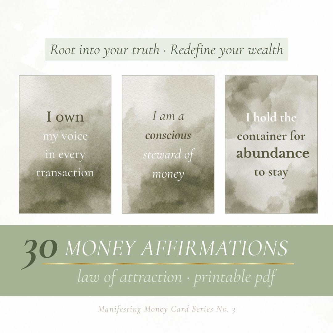 Money Manifestation Cards Printable – Self Worth & Prosperity ...