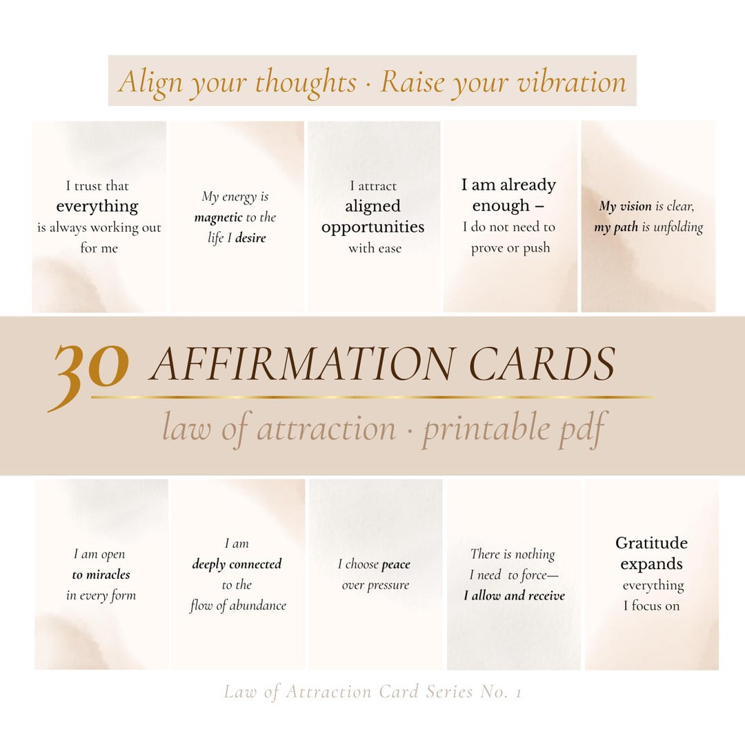 Printable Affirmation Cards: Beige Watercolor Design, Law of Attraction ...