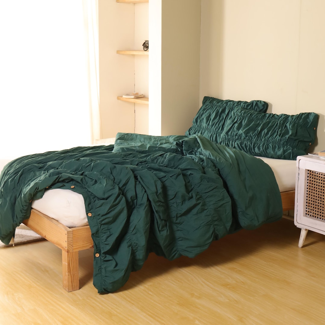 Forest Green Bedding Set With Ruffles, Bohemian Duvet Cover, Soft ...