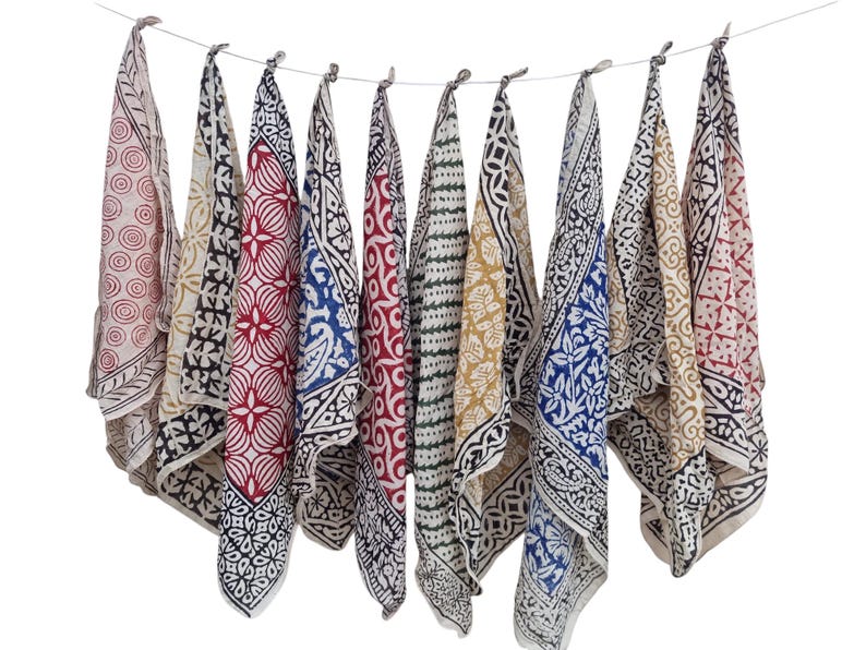 Set of 10 Handmade Block Print Bandanas – Cotton Bandana Set ...